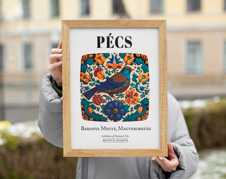 Pécs Hungary Art Print: Traditional Bird and Flower Tile Pattern - Etsy