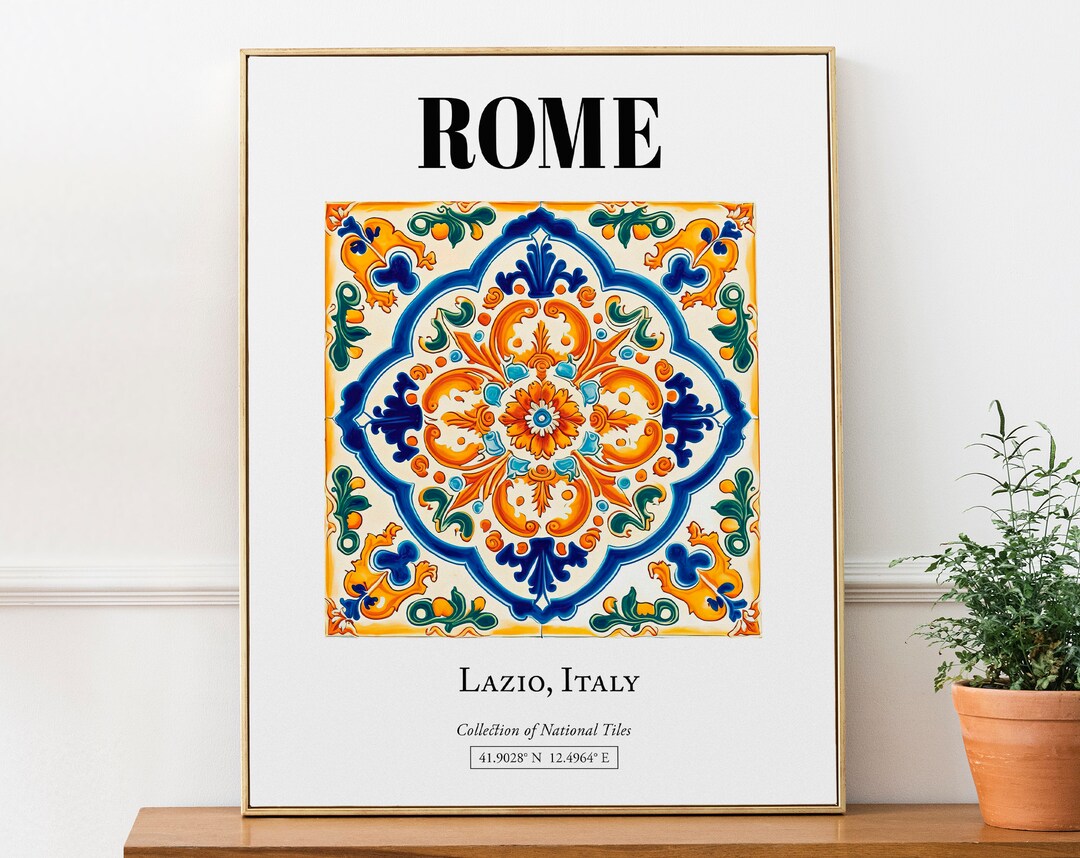 Rome, Lazio, Italy, Traditional Tile Pattern Aesthetic Wall Art Decor ...
