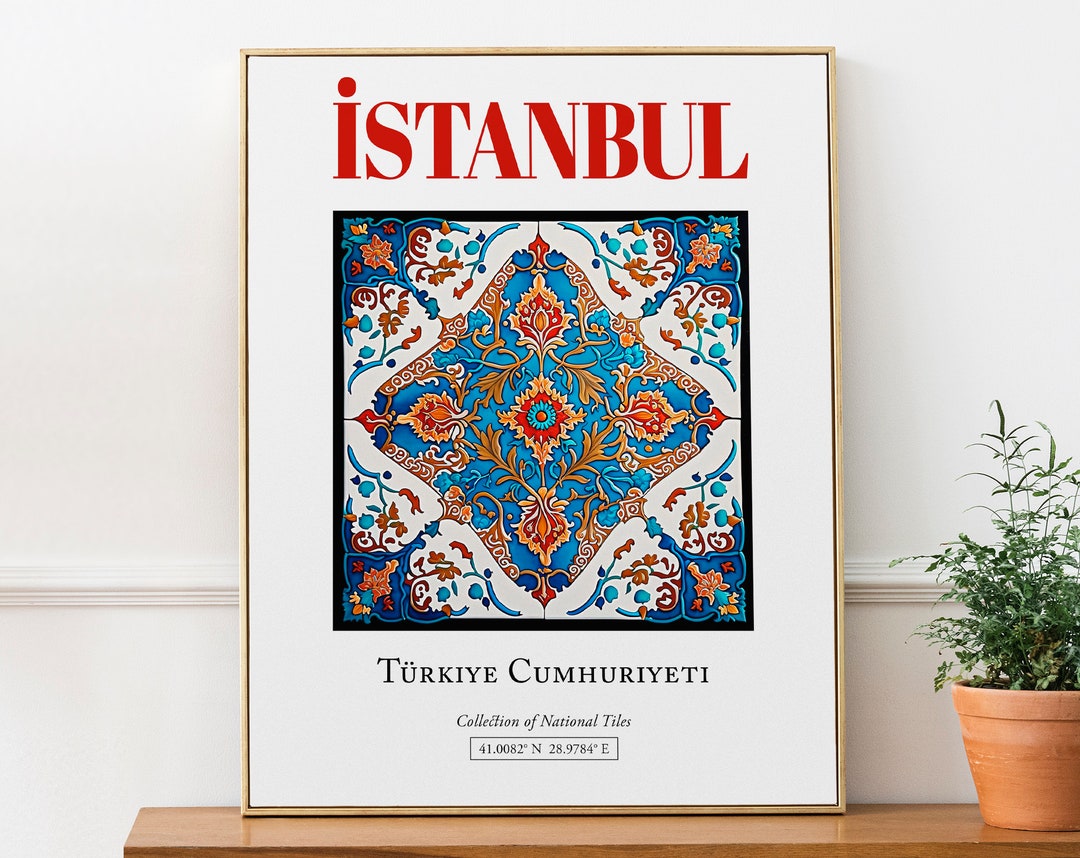 İstanbul, Turkey, Aesthetic Folk Traditional Tile, Wall Art Décor Print ...
