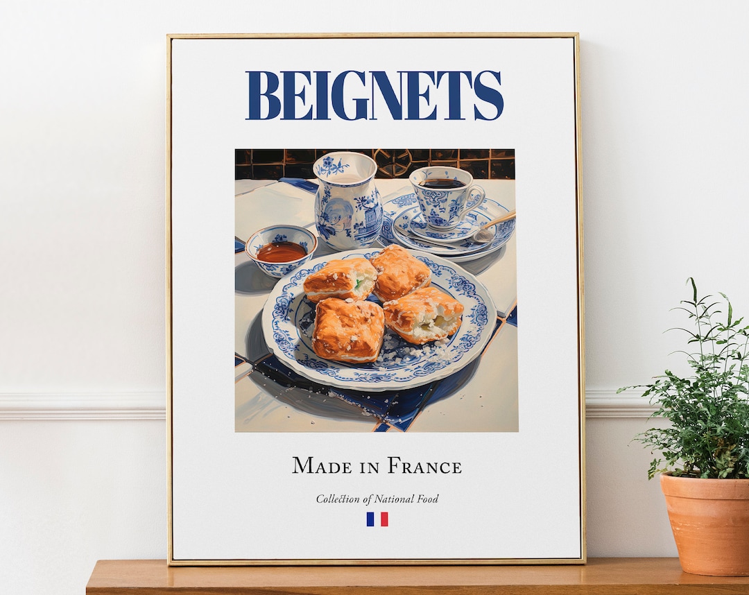 Beignets on Maiolica Tile Plate, Traditional French Food Wall Art Print ...
