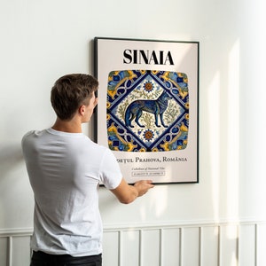 Sinaia, Romania, Traditional Tile With Blue Wolf Aesthetic Wall Art ...