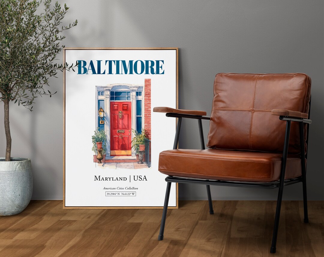Baltimore, Maryland, USA, Aesthetic Minimalistic Watercolor Traditional ...