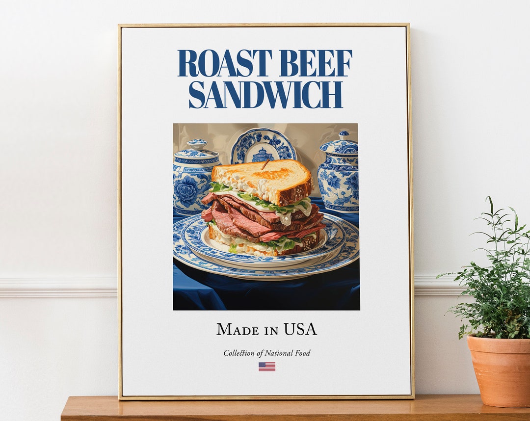 Roast Beef Sandwich on Maiolica Tile Plate, Traditional American Food ...