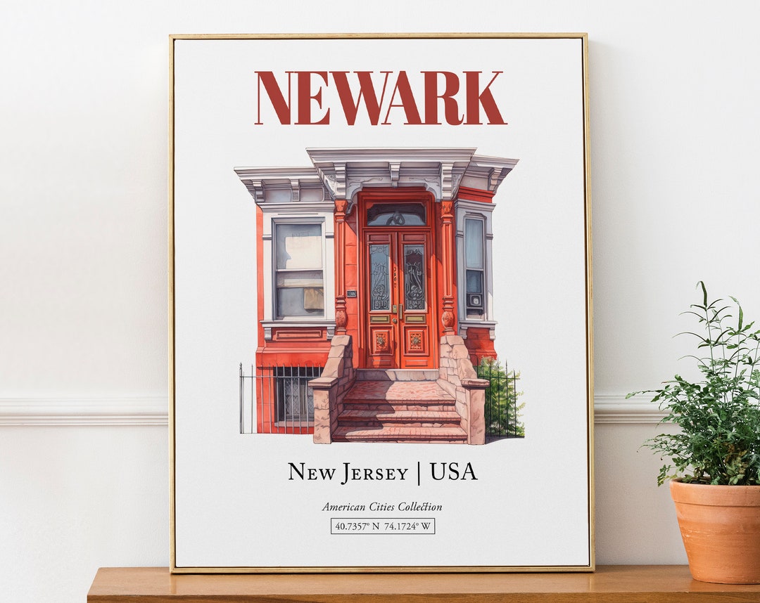 Newark, New Jersey, USA, Aesthetic Minimalistic Watercolor Traditional ...