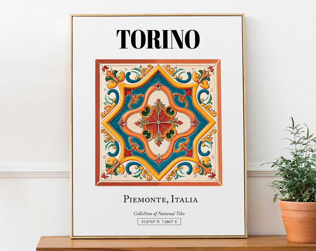 Torino, Piemonte, Italy, Folk Tile Pattern Aesthetic Wall Art Decor ...