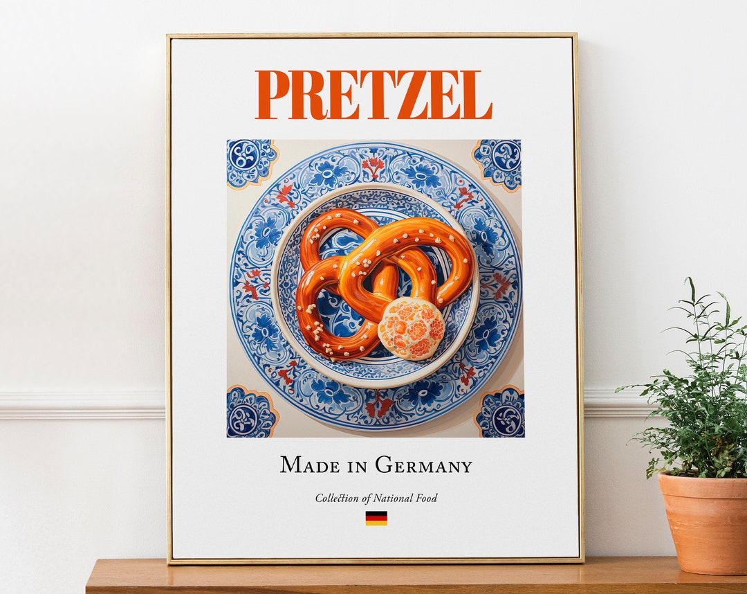 Pretzel on Maiolica Tile Plate, Traditional German Food Wall Art Print ...
