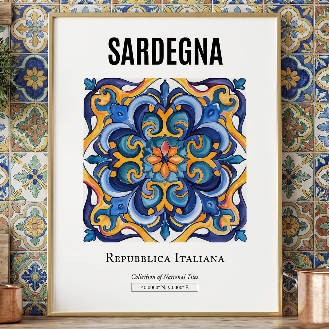 Sardinia Tile Art Print, Italian Maiolica Wall Decor - Etsy