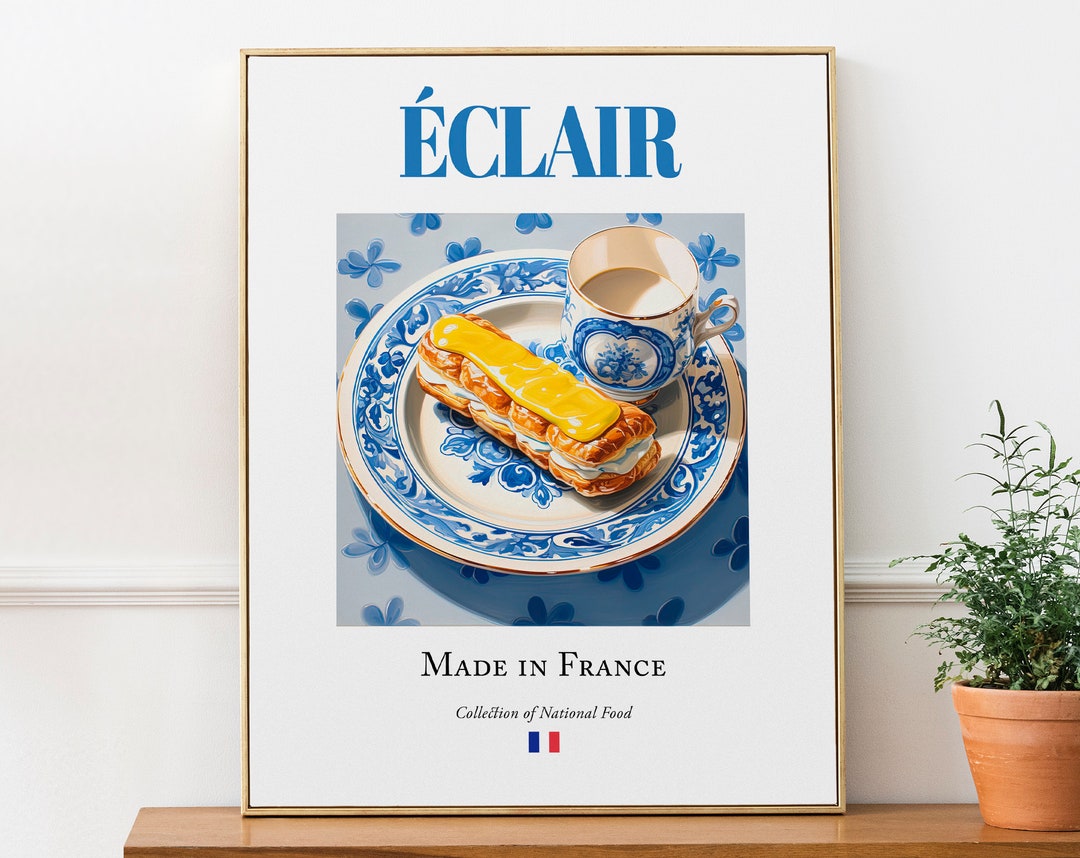 Éclair on Maiolica Tile Plate, Traditional French Food Wall Art Print ...
