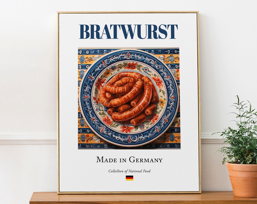 Bratwurst on Maiolica Tile Plate, Traditional German Food Wall Art ...