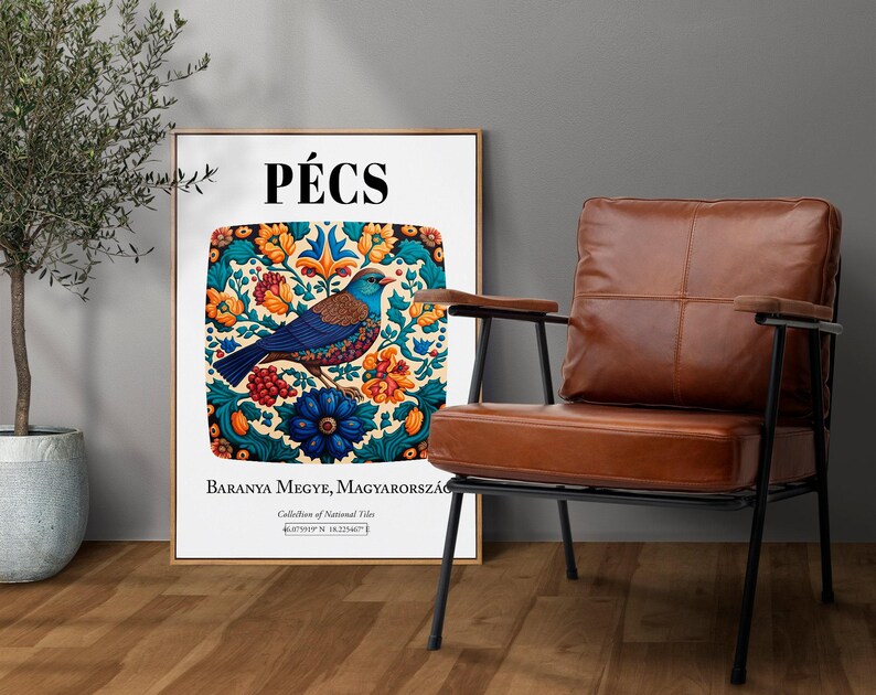 Pécs Hungary Art Print: Traditional Bird and Flower Tile Pattern - Etsy