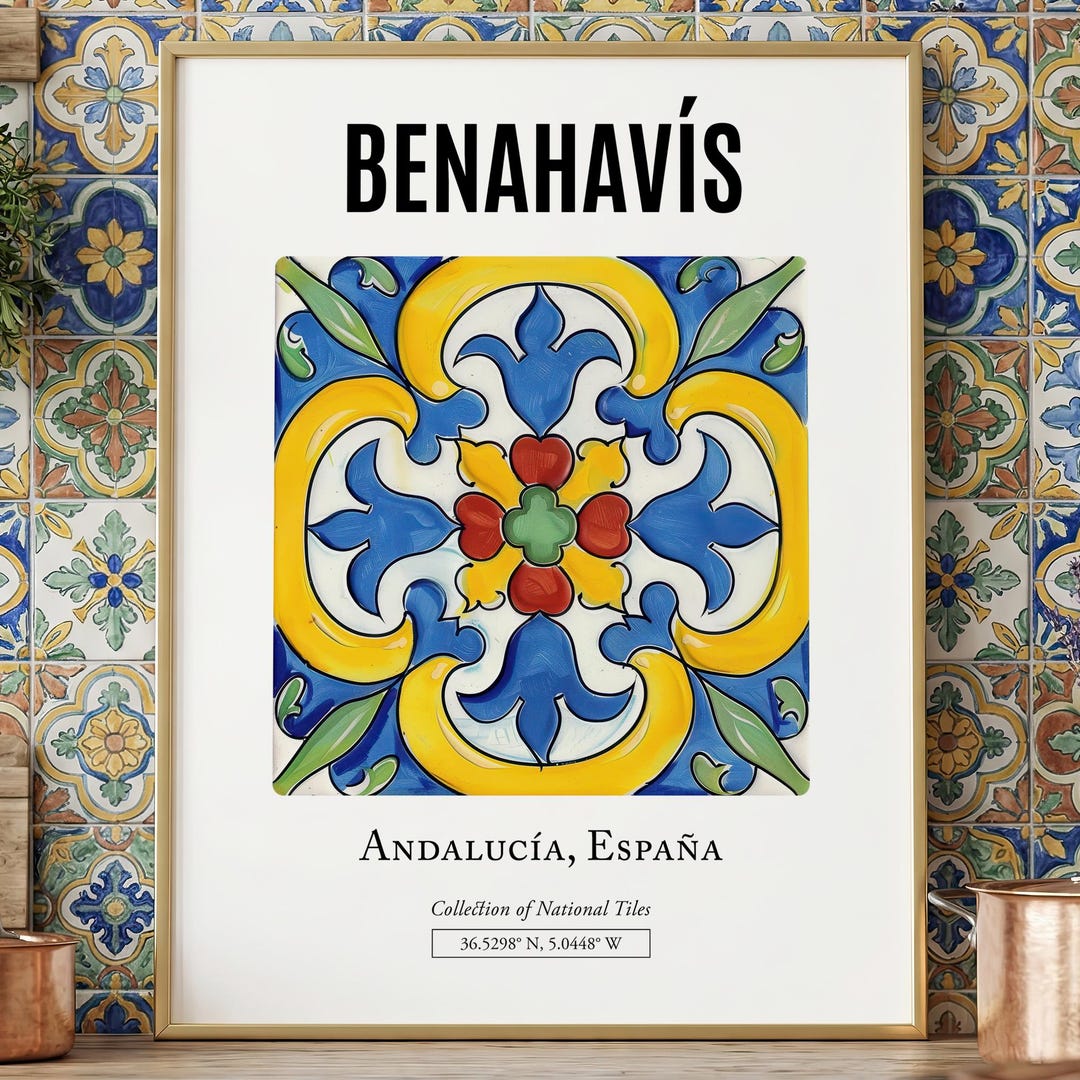 Benahavís Andalusia Tile Print, Spanish Folk Art Poster - Etsy