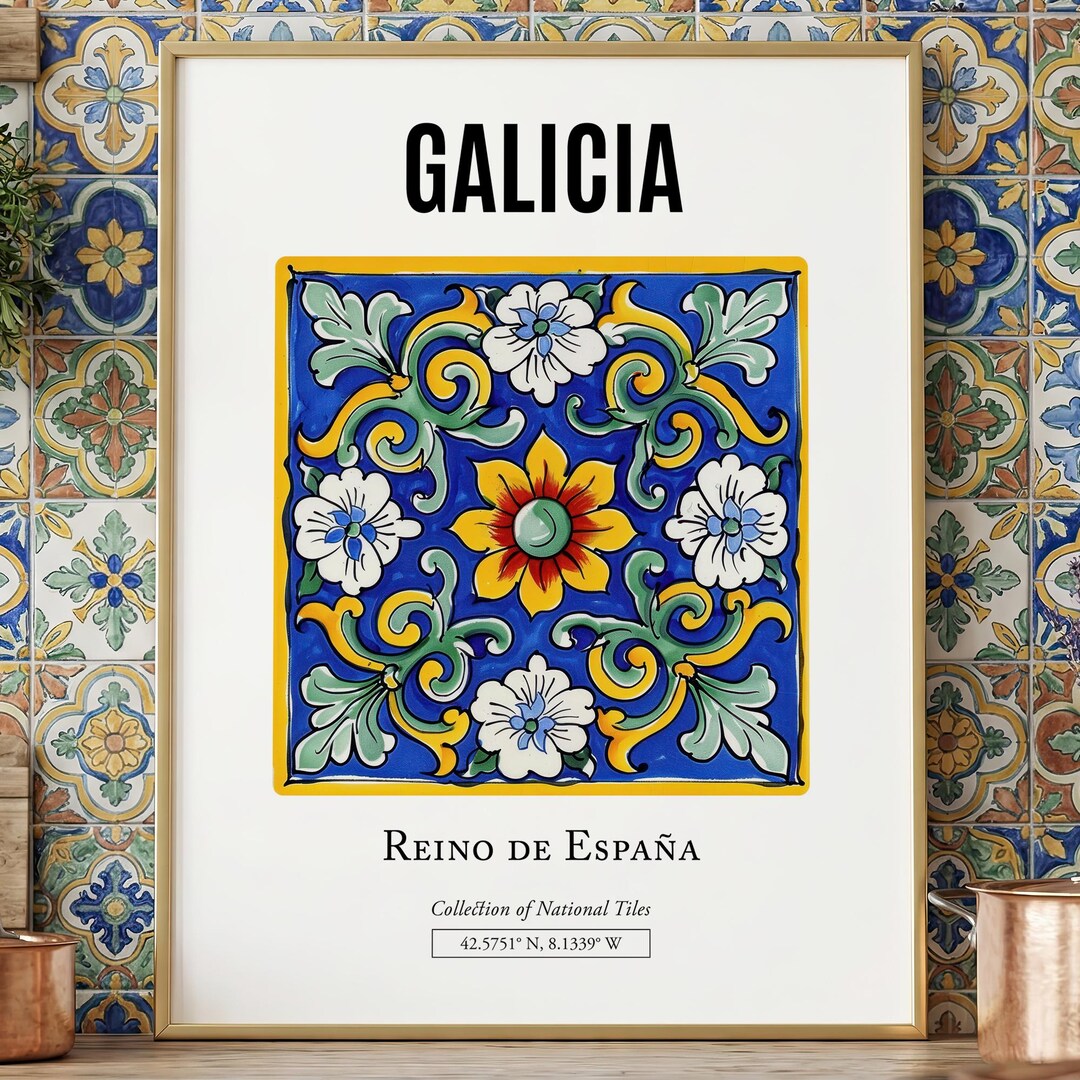 Galicia Spain Tile Art Print, Folk Art Wall Decor - Etsy