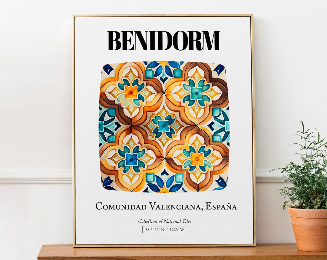 Benidorm Tile Pattern Wall Art Print Poster, Valencian Community, Spain ...