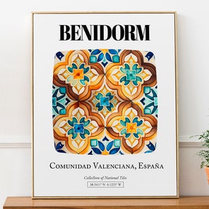 Benidorm Tile Pattern Wall Art Print Poster, Valencian Community, Spain ...