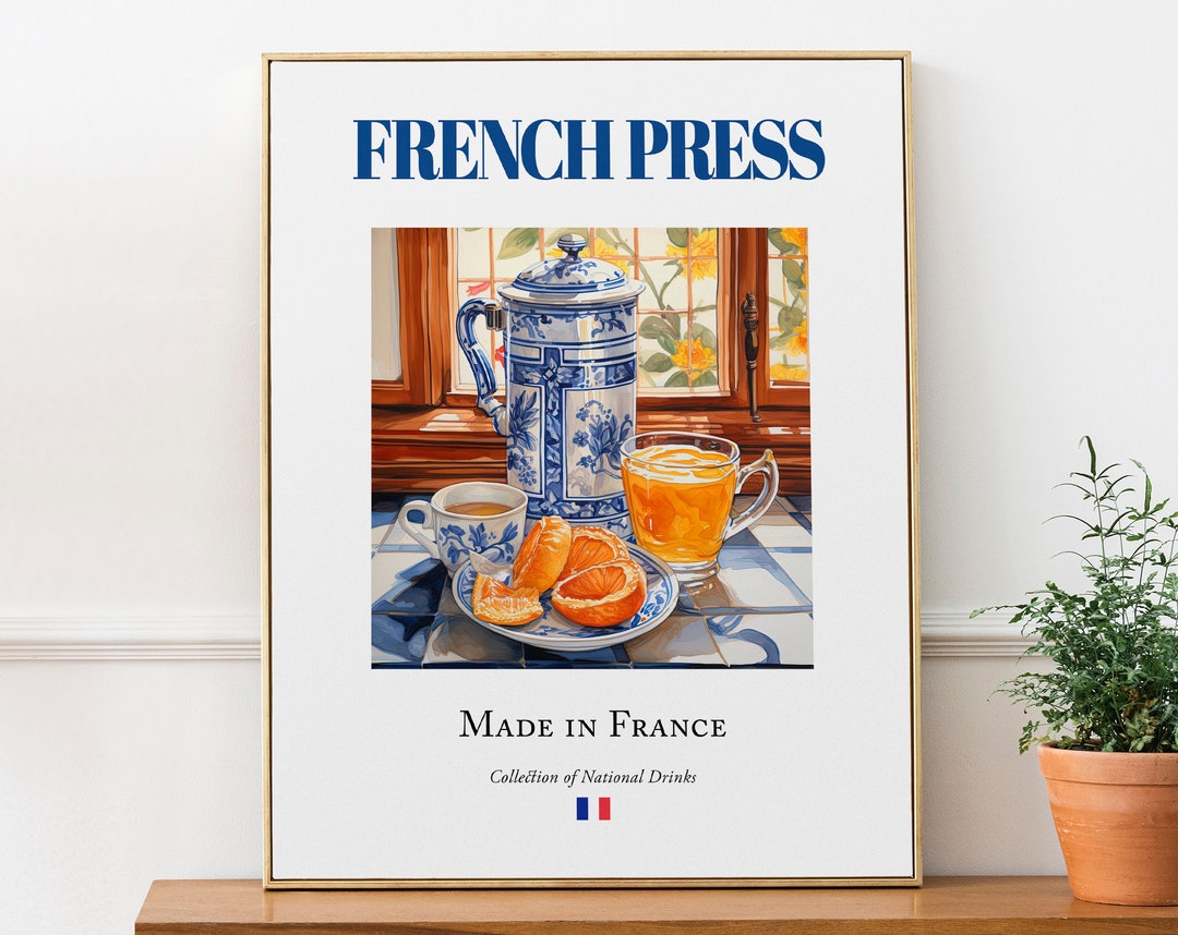 French Press on Maiolica Tile, Traditional French Beverage drink Print ...
