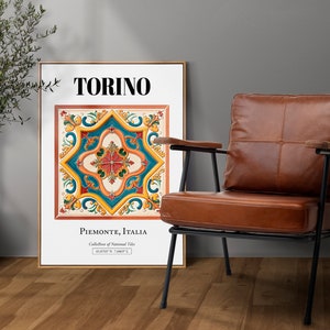 Torino, Piemonte, Italy, Folk Tile Pattern Aesthetic Wall Art Decor ...