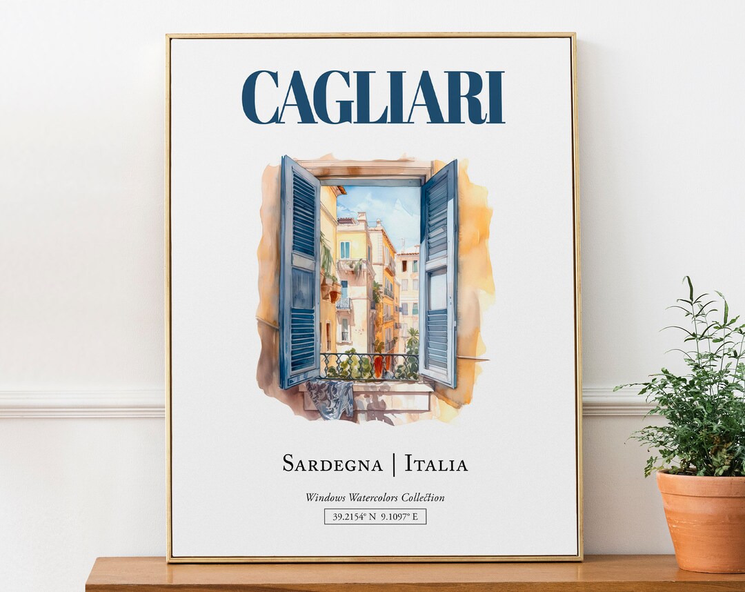 Cagliari (sardegna, Italia) Travel Print Poster, Traditional Window Watercolor Illustration Wall ...