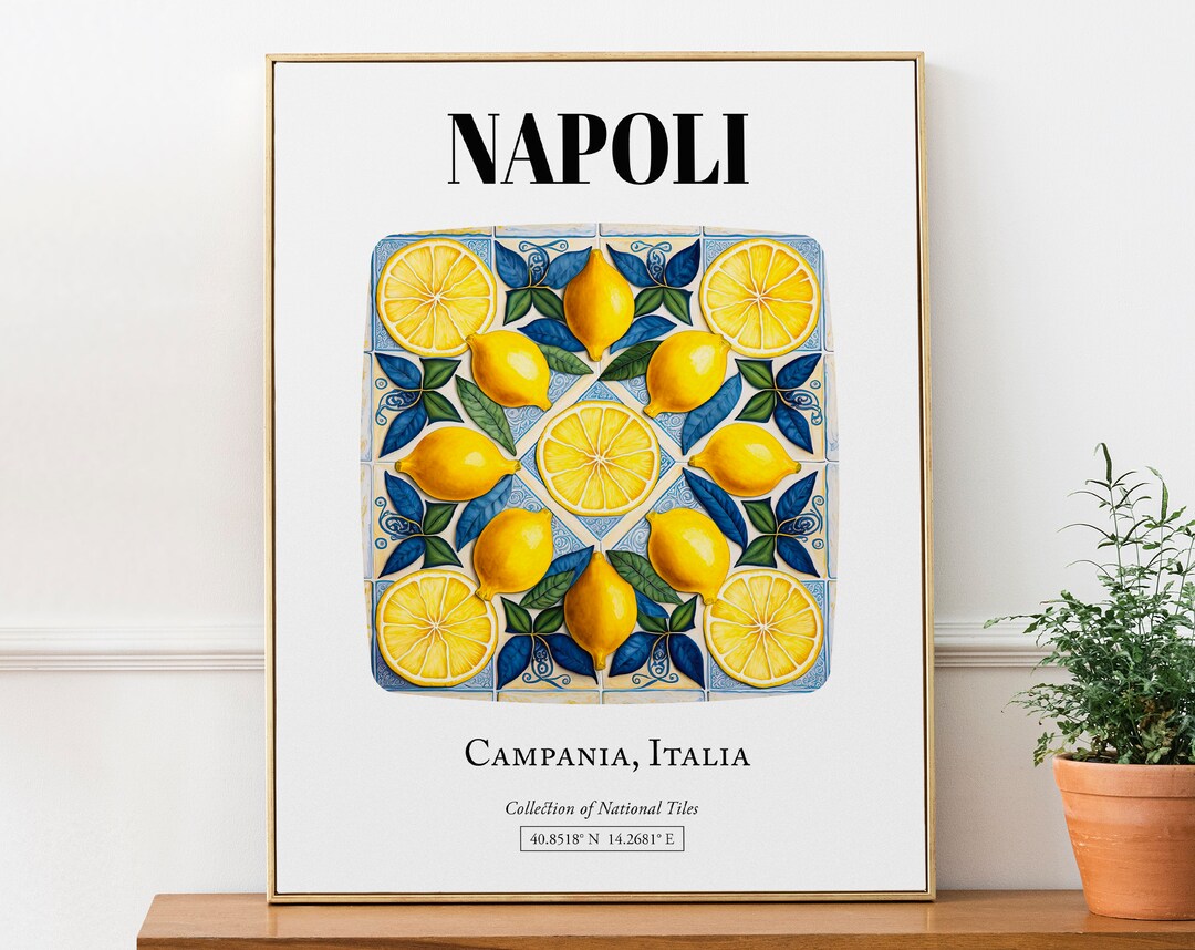 Napoli, Campania, Italy, Yellow Lemons Tile Pattern Aesthetic Wall Art ...
