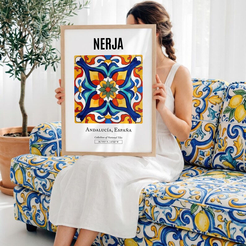 Nerja Andalusian Tile Masterpiece Wall Art Print Poster, Andalusia ...