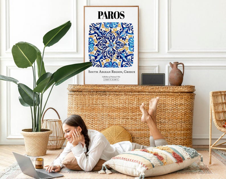 Paros Enchanting Tile Pattern Poster: Greek Island Charm in Wall Art - Etsy