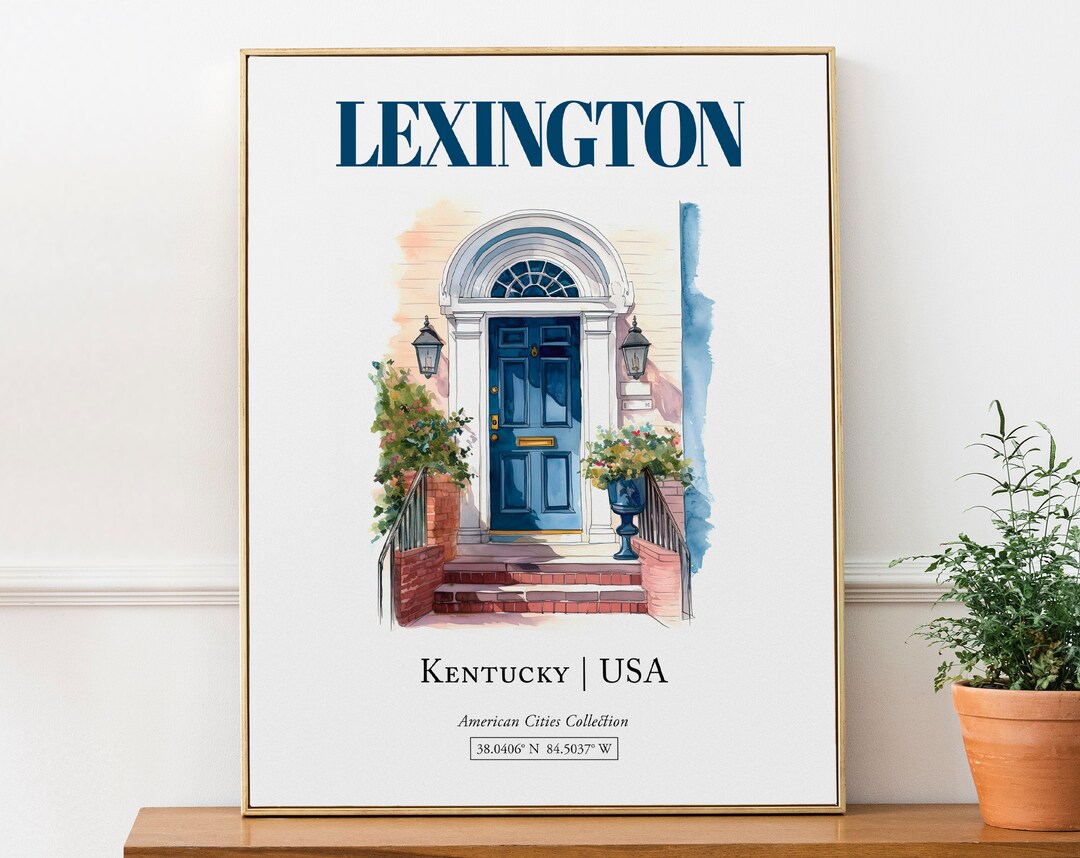 Lexington, Kentucky, USA, Aesthetic Minimalistic Watercolor Door, Wall ...