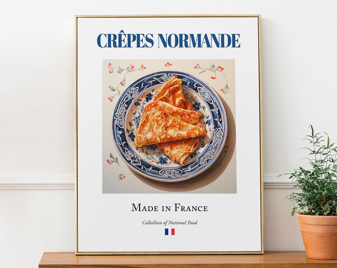 Crêpes Normande on Maiolica Tile Plate, Traditional French Food Wall ...