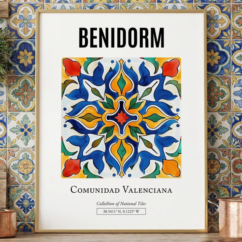 Benidorm Tile Pattern Wall Art Print Poster, Valencian Community, Spain ...