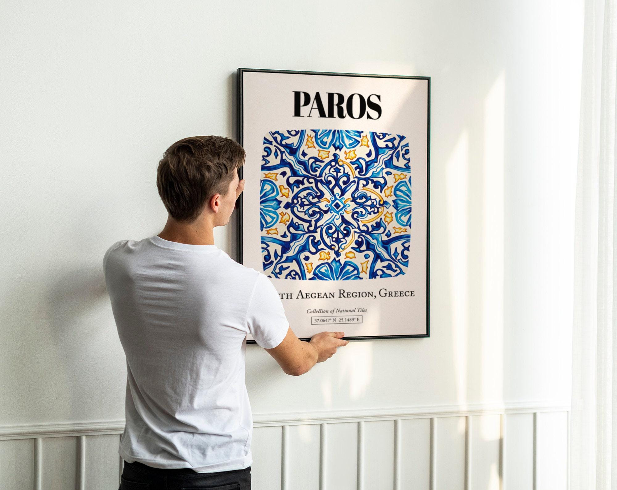 Paros Enchanting Tile Pattern Poster: Greek Island Charm in Wall Art - Etsy