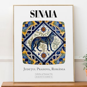Sinaia, Romania, Traditional Tile With Blue Wolf Aesthetic Wall Art ...