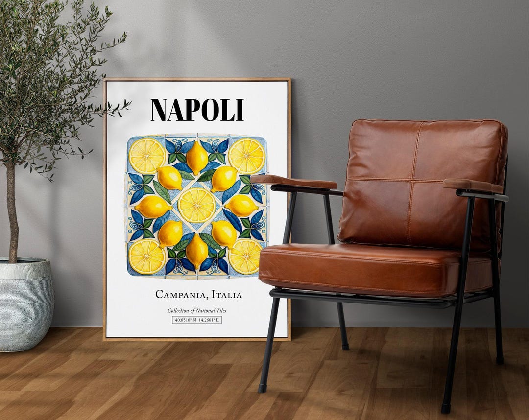 Napoli, Campania, Italy, Yellow Lemons Tile Pattern Aesthetic Wall Art ...
