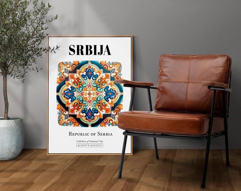 Serbian Tile Art Print: Traditional Srbija Pattern Wall Decor - Etsy