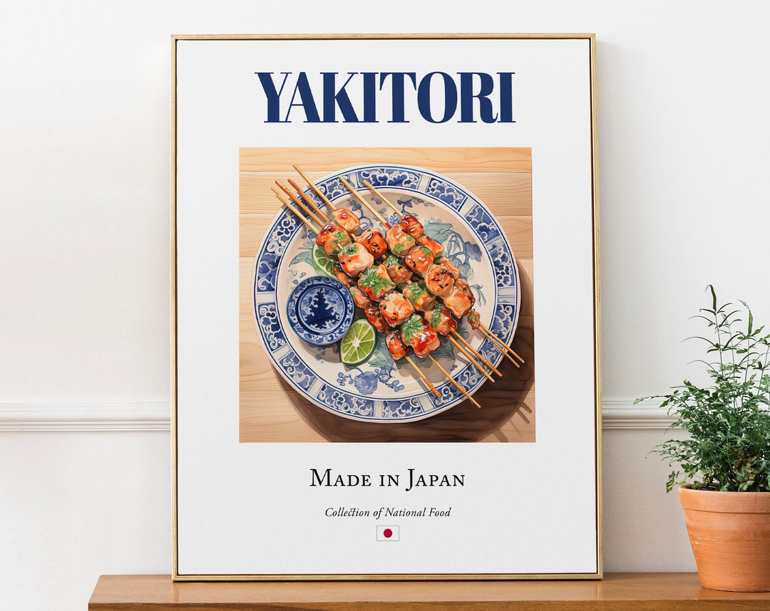 Yakitori on Maiolica Tile Plate, Traditional Japanese Food Wall Art ...