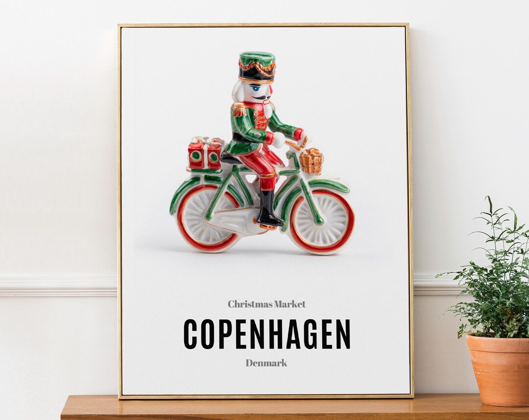 Copenhagen Christmas Market Print, Nutcracker on Bicycle Wall Art - Etsy
