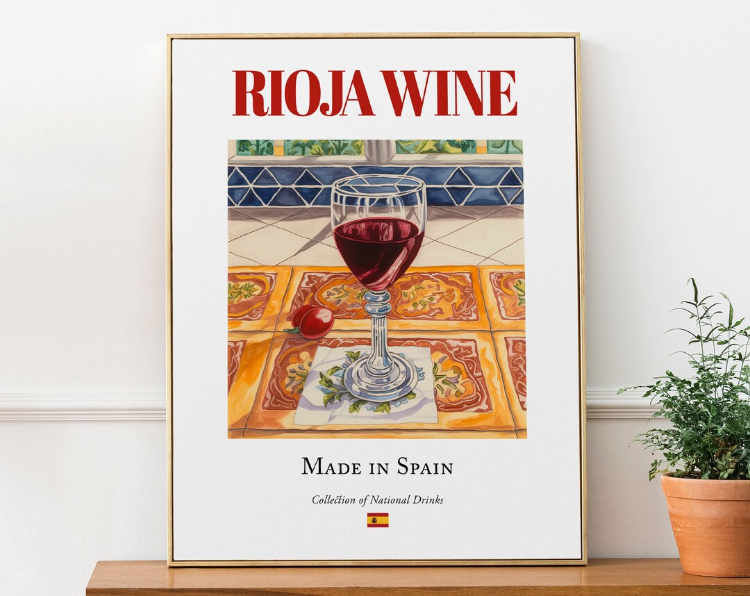Rioja Wine on Maiolica Tile, Spanish Traditional Beverage Print Poster ...