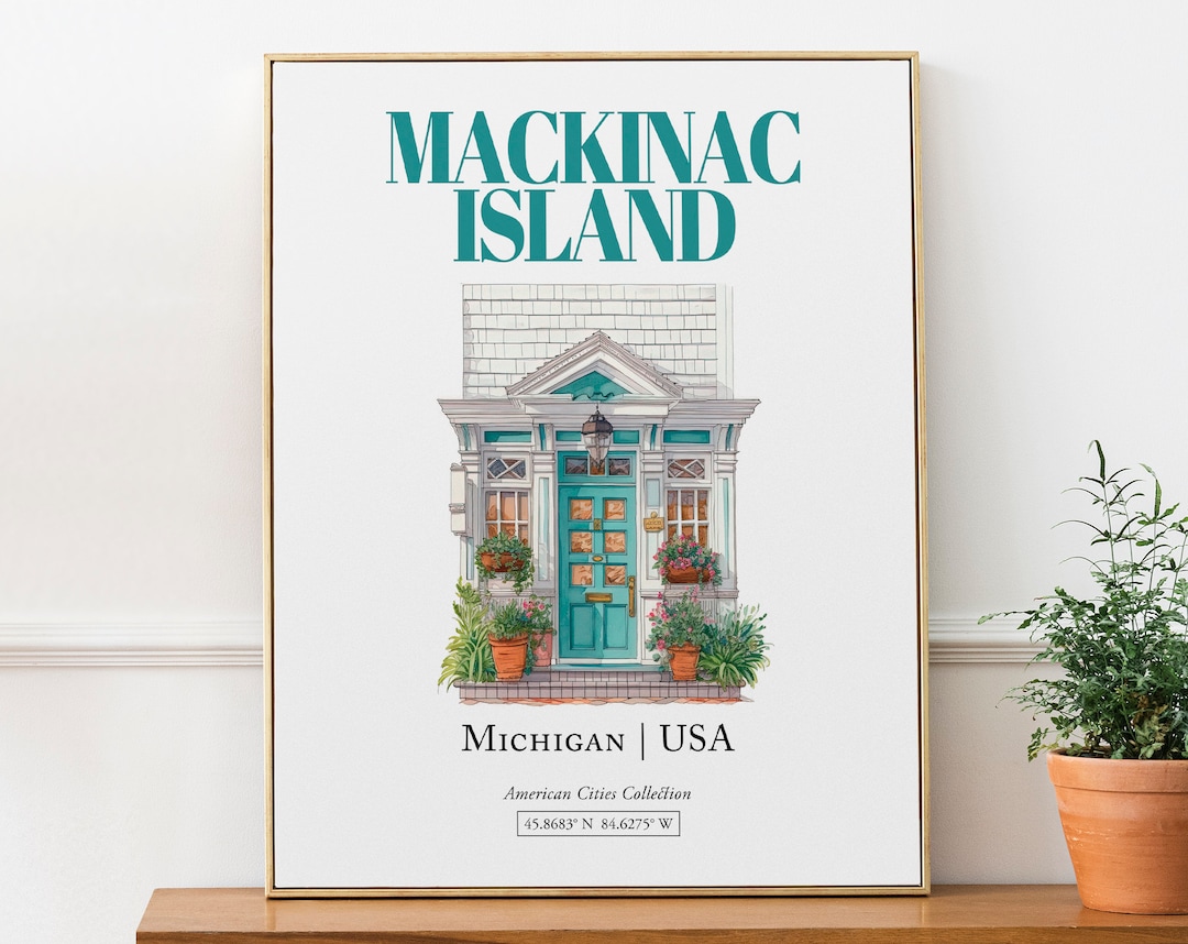 Mackinac Island, Michigan, USA, Aesthetic Minimalistic Watercolor ...