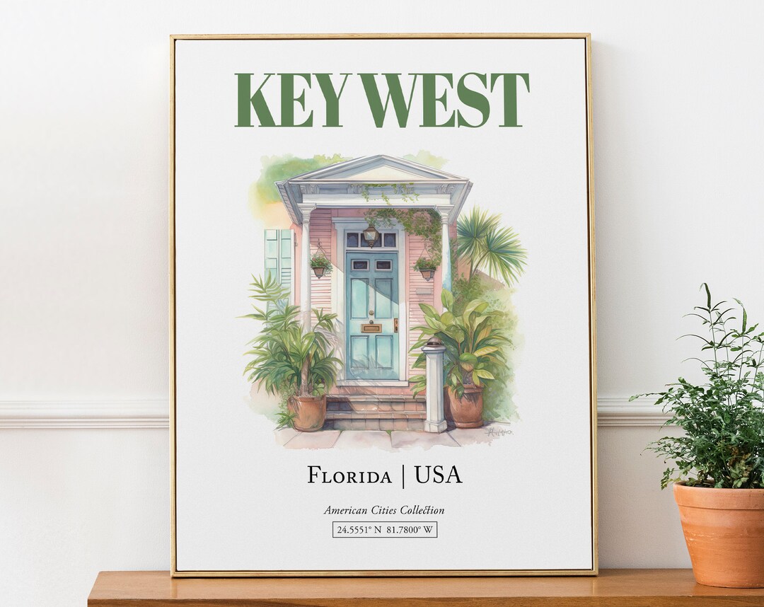 Key West, Florida, USA, Aesthetic Minimalistic Watercolor Traditional ...