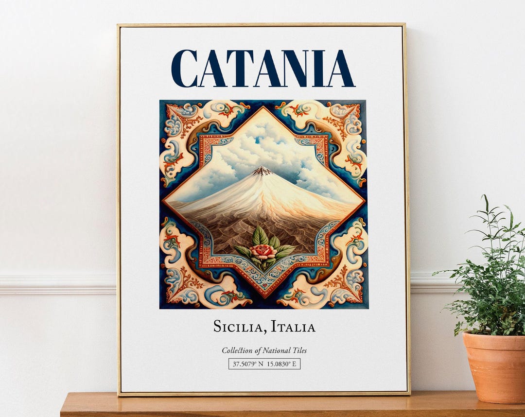 Catania Sicilia Art Print, Traditional Maiolica Tile, Dorm Wall Decor ...