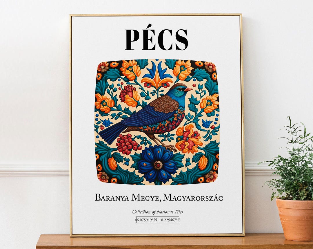 Pécs Hungary Art Print: Traditional Bird and Flower Tile Pattern - Etsy