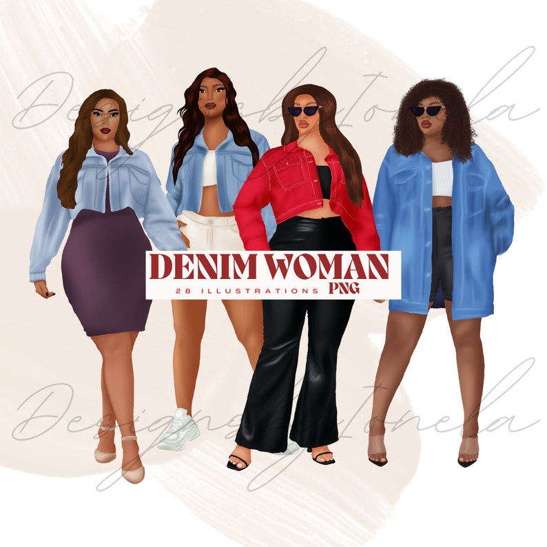 Fashion Woman Clipart Denim Girl, Curvy Girl Jeans Boss Babe, Planner ...