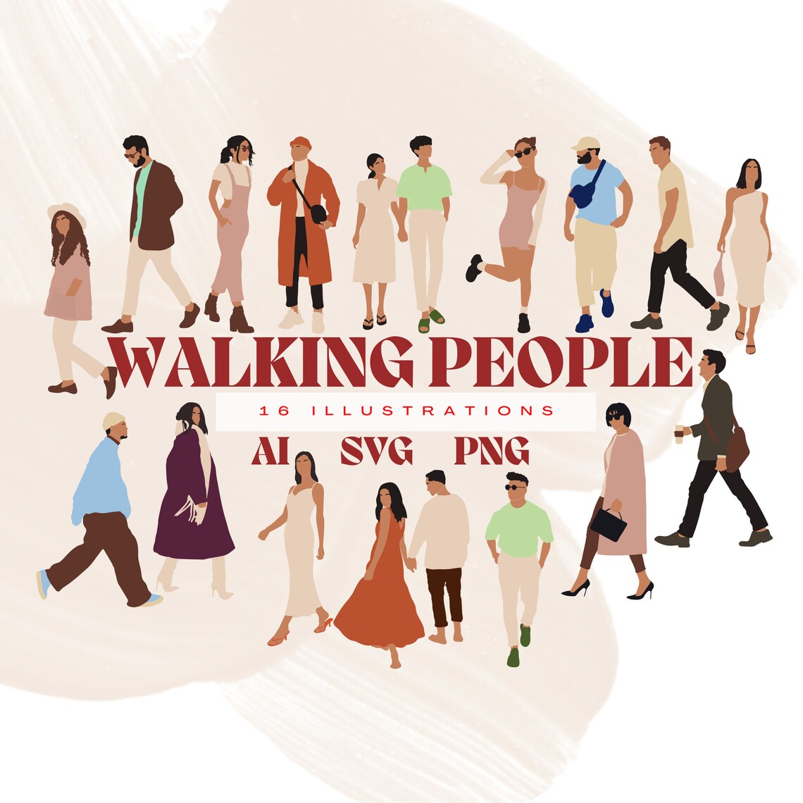 16 Flat Vector People, Walking People Outdoor, Human Walking ...