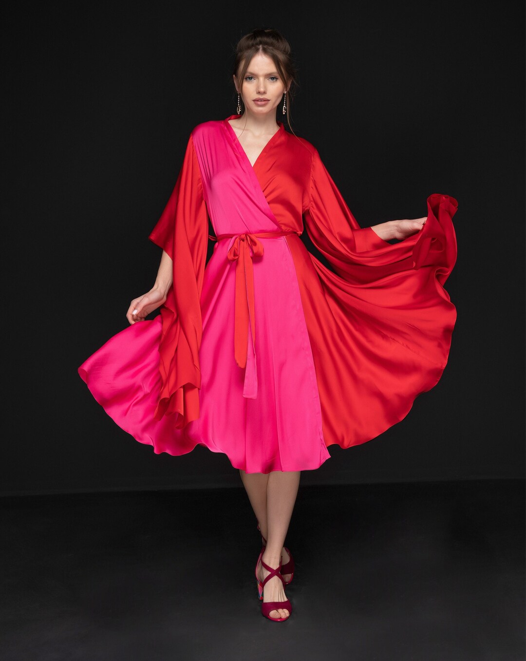 Silk Wrap Dress Satin Wrap Dress Wrap Dress Midi Wrap - Etsy