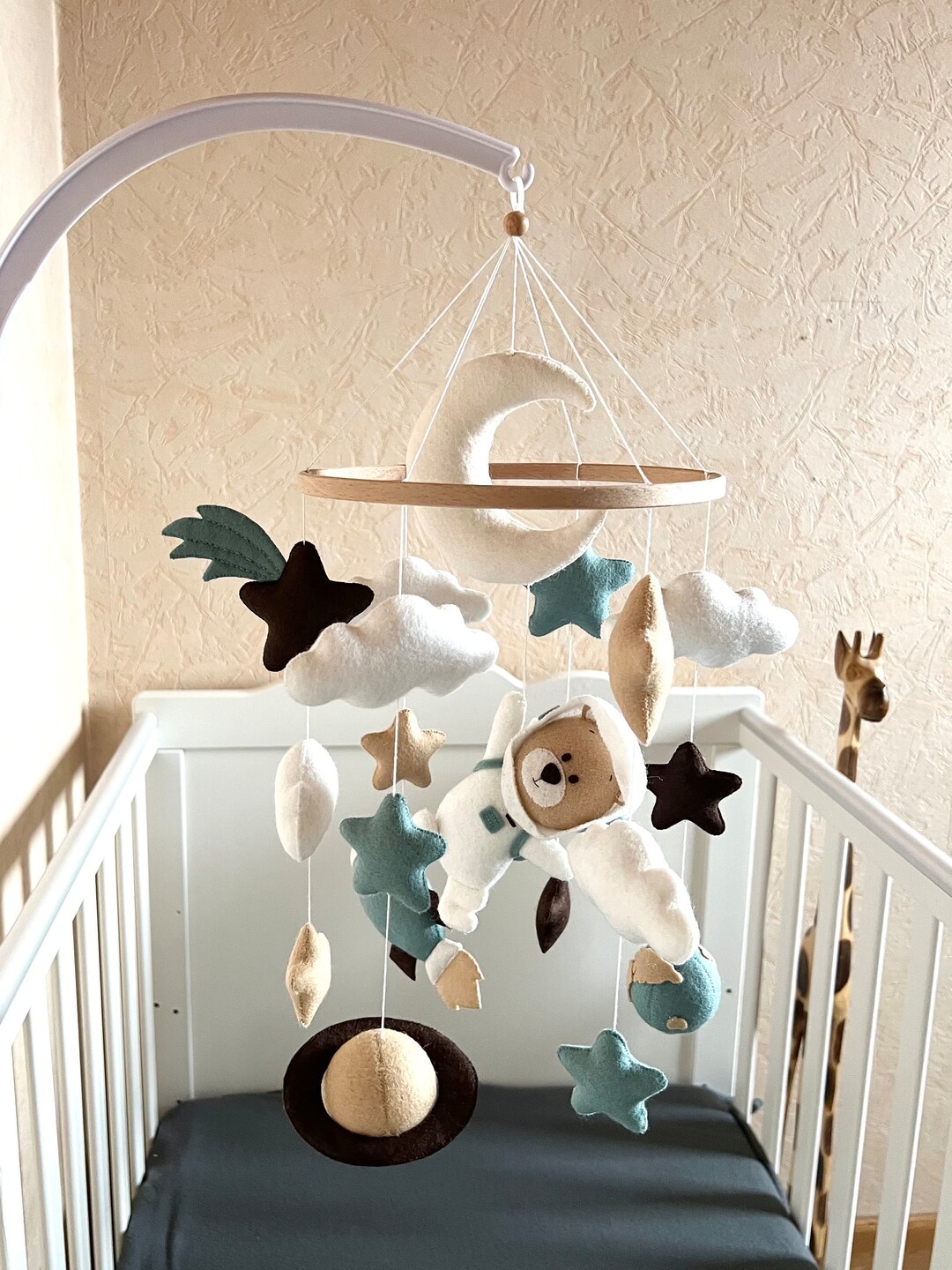 Baby Mobile. Mobile for Girls and Boys. A Bear in Space. Space. Pastel ...