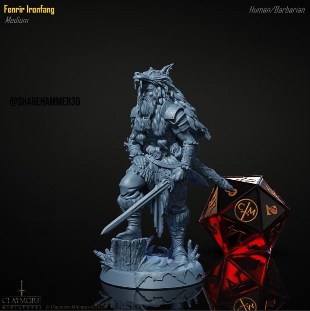 Fenrir Ironfang Human Fighter Miniature, Dnd Fantasy Hero, High Detail Resin Print, Tabletop RPG ...