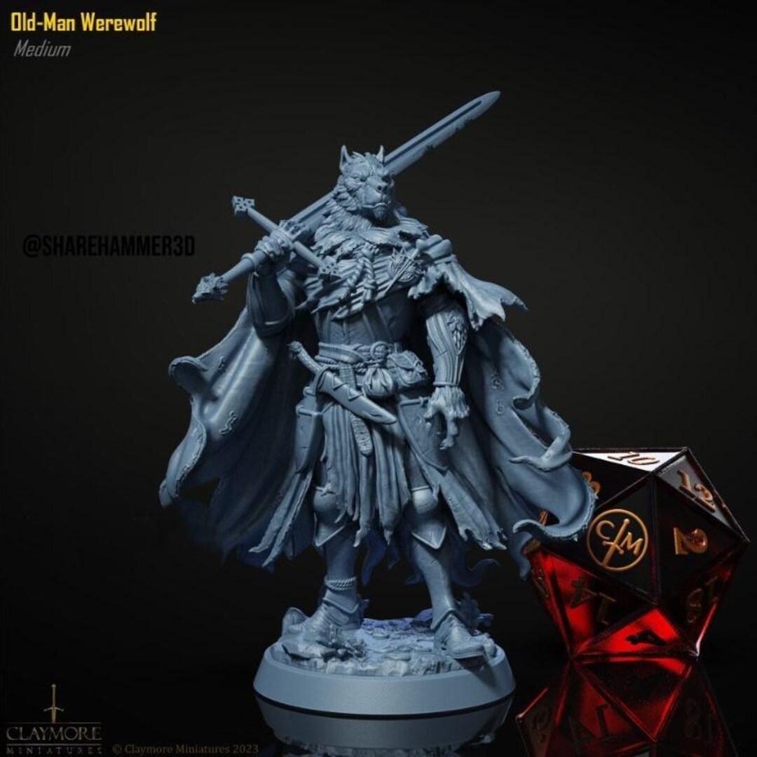 Old-man Werewolf Fighter Dnd Miniature 3D Print for Painting, Dungeons and Dragons Tabletop RPG ...