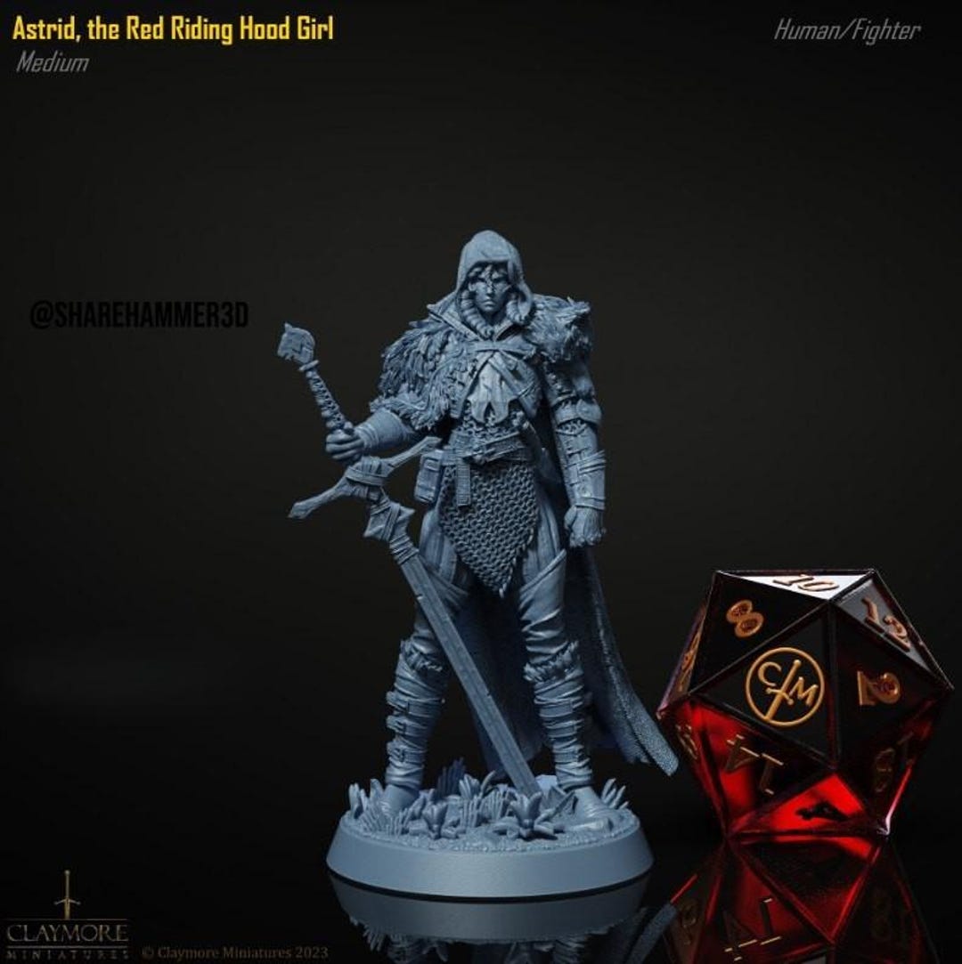 Astrid,the Red Riding Hood Girl,female Human Fighter Miniature, Dnd ...