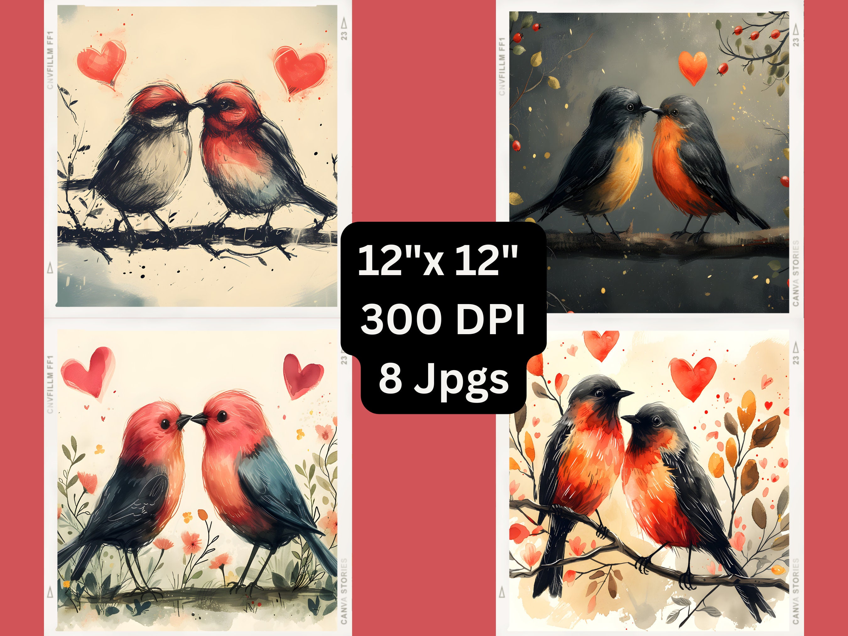 8 Love Birds Digital Backgrounds, Jpegs, Commercial Use, Digital ...