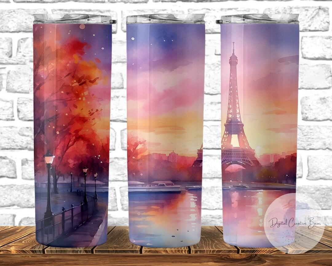 Eiffel Tower Sunset Design - 20 Oz Skinny Tumbler Wrap Sublimation ...