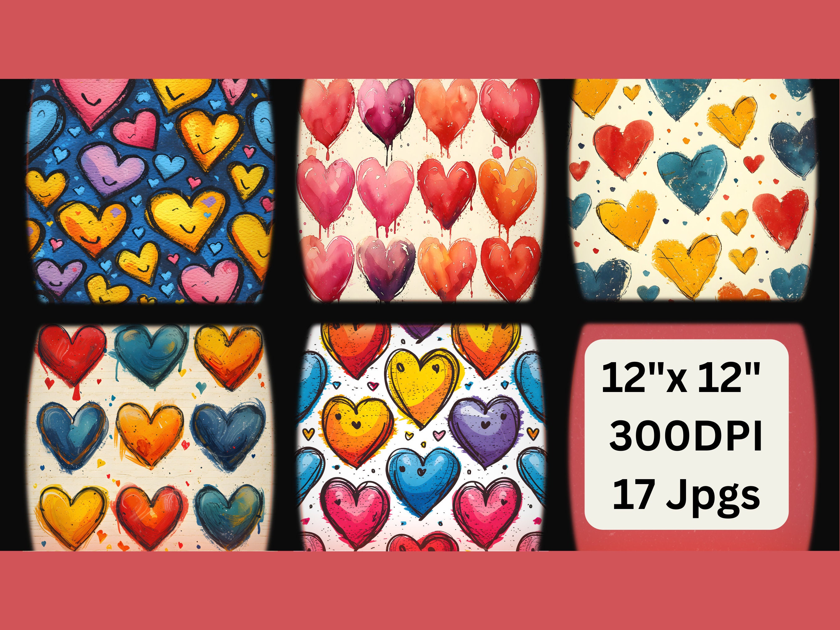 17 Heart Digital Backgrounds, Jpegs, Commercial Use, Digital Background ...