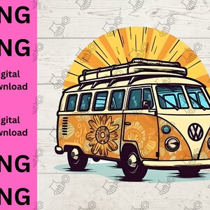 Hippy Van Digital Download, 300 Dpi PNG Format, T-shirt Designs ...