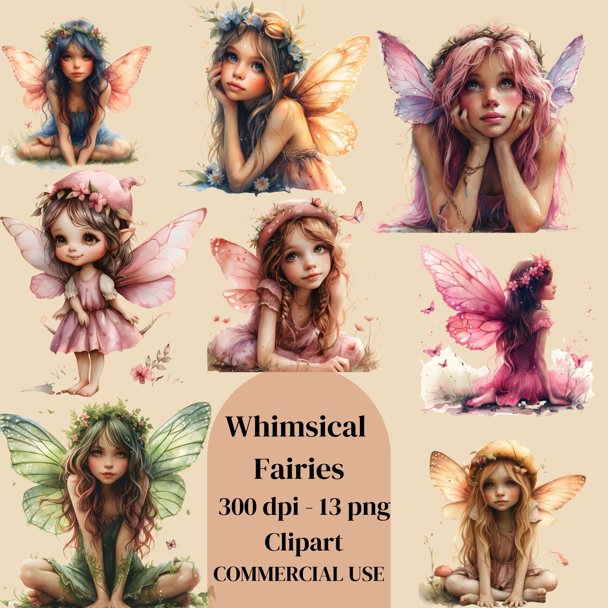 Whimsical Fairies 2 Clipart PNG, Commercial Use Clip Art, Watercolor ...